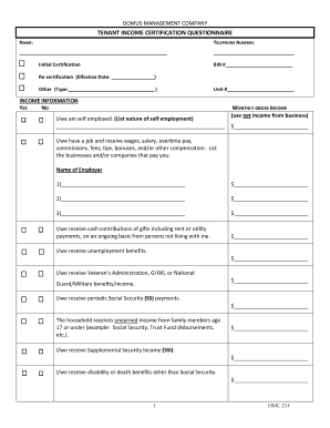 Fillable Online Tenant Income Certification Questionnaire 214 - Project ...