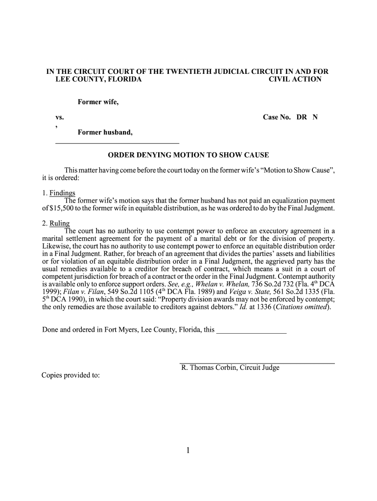 Fillable Online ORDER DENYING MOTION TO SHOW CAUSE Fax Email Print ...