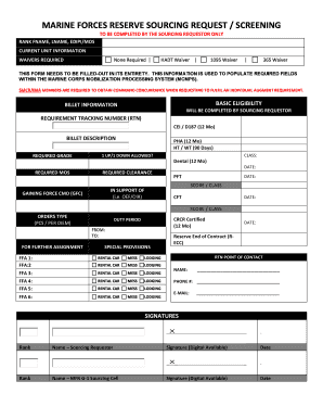 Fillable Online MARINE FORCES RESERVE SOURCING REQUEST SCREENING Fax ...
