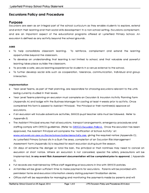 Fillable Online lysterps vic edu Excursion Policy amp Procedures ...