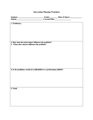 Fillable Online TBI Intervention Planning Worksheet Fax Email Print ...