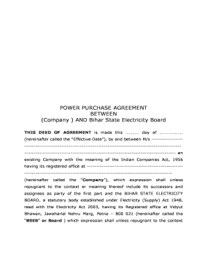 Fillable Online bsphcl bih nic POWER PURCHASE AGREEMENT BETWEEN (Company ) AND Bihar State ...