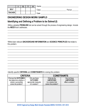 Fillable Online nclack k12 or Engineering Design Work Sample Template ...