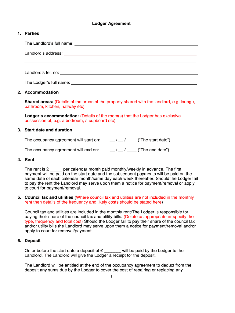 Lodger Agreement 2020 2021 Fill And Sign Printable Template Online 