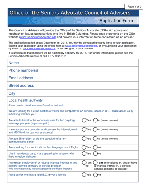 Fillable Online Office of the Seniors Advocate Council of Advisers ...