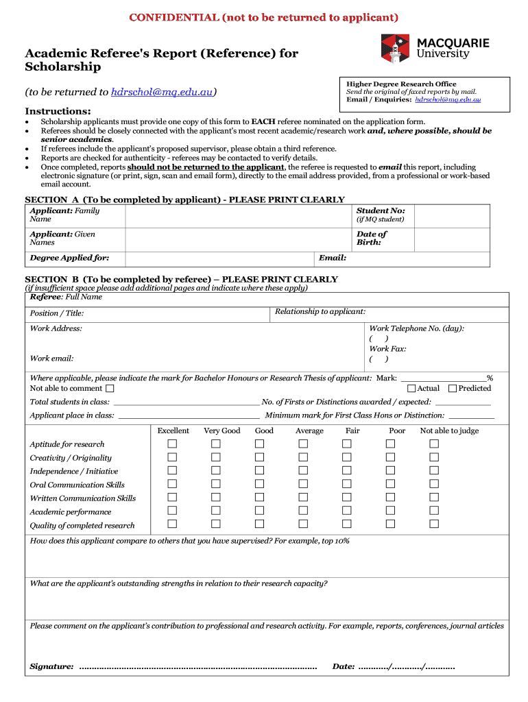 Fillable Online Academic Referees Report - Higher Degree Research Fax ...