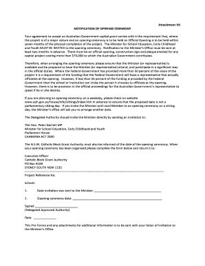 Fillable Online NOTIFICATION OF OPENING CEREMONY Fax Email Print ...