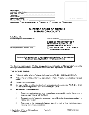 Fillable Online superiorcourt maricopa ORDER OF APPOINTMENT OF A PERMANENT GUARDIAN AND ...