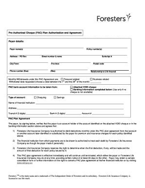 Fillable Online cpp PreAuthorized Cheque (PAC) Plan Authorization and ...