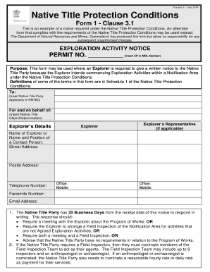 Fillable Online Native Title Protection Conditions Form 1 Exploration ...
