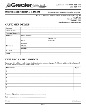 Fillable Online CUSTOMER FEEDBACK FORM CUSTOMER DETAILS DETAILS Fax Email Print - pdfFiller