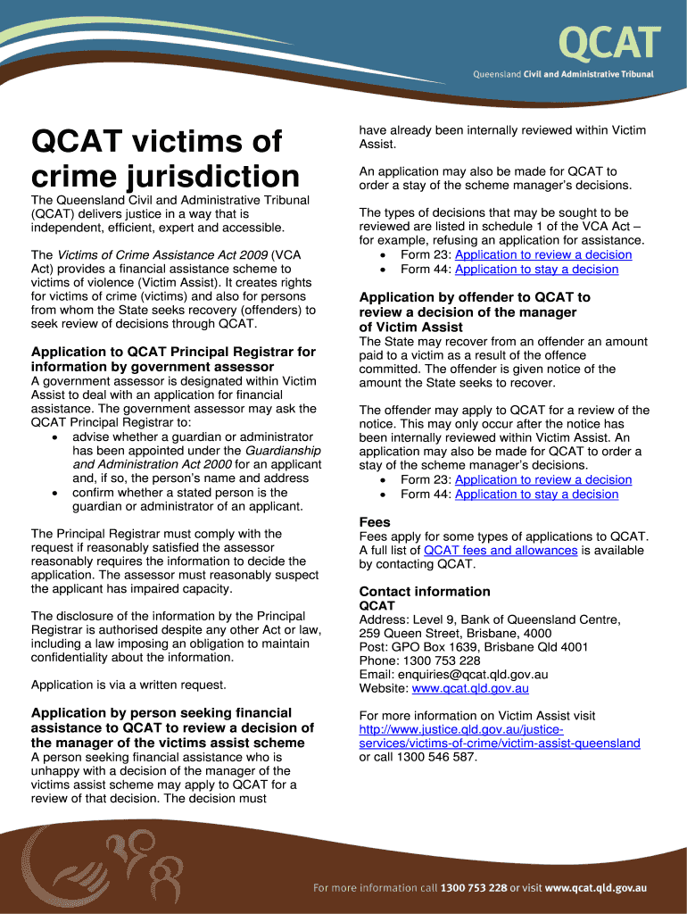Fillable Online QCAT victims of Fax Email Print - pdfFiller