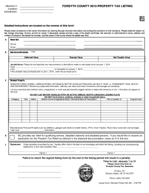 Fillable Online co forsyth nc +Abstract #: Location: Jurisdiction: FORSYTH COUNTY 2015 PROPERTY ...