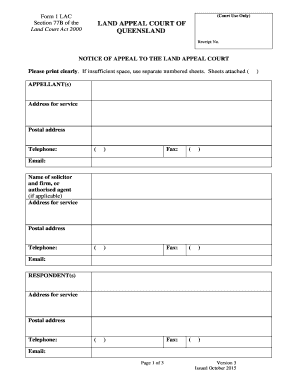 Fillable Online courts qld gov Land Appeal Court Form 1 - Notice of ...