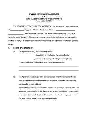Fillable Online STANDARD INTERCONNECTION AGREEMENT - Wake Electric Fax Email Print - pdfFiller