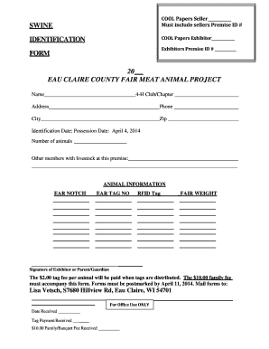 Fillable Online eauclaire uwex Swine identification bformb 20 eau ...
