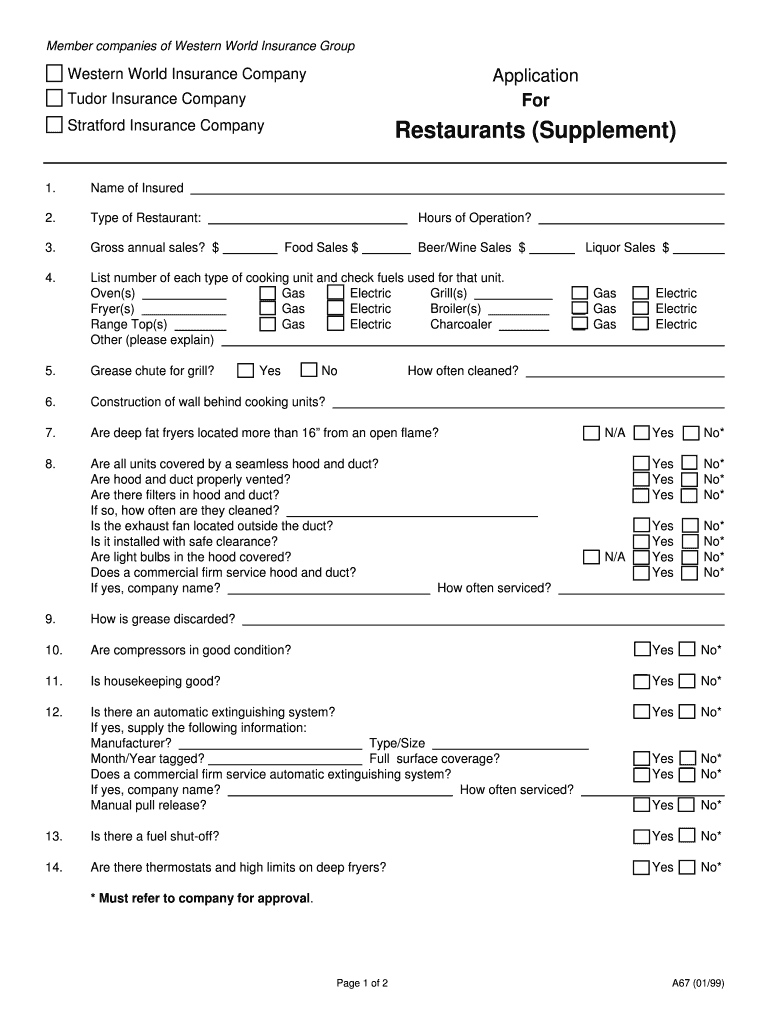 Fillable Online Restaurants Supplement - Specialty Risk Fax Email Print ...