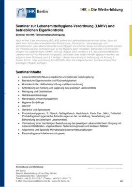 Ausfüllbar Online Seminar zur Lebensmittelhygiene-Verordnung LMHV und ...