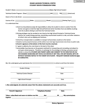 Fillable Online Print Form ROANEJACKSON TECHNICAL CENTER STUDENT DRIVER ...
