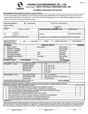 Fillable Online Auto Application Form - Great National Insurance ...