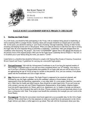Fillable Online EAGLE SCOUT LEADERSHIP SERVICE PROJECT CHECKLIST Fax ...