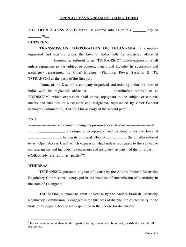 Fillable Online transco telangana gov OPEN ACCESS AGREEMENT (LONG TERM ...