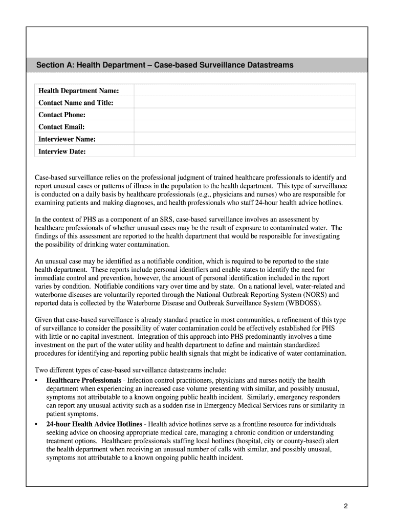 Fillable Online water epa Public Health Surveillance Assessment and ...