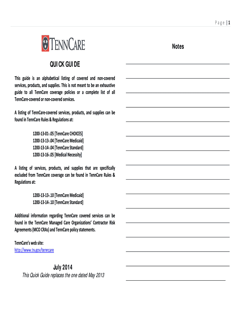 Fillable Online tn Quick Guide to TennCare Services - State of Tennessee - tn Fax Email Print ...
