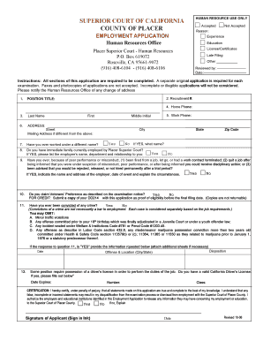 Fillable Online placer courts ca HUMAN RESOURCE USE ONLY Fax Email ...
