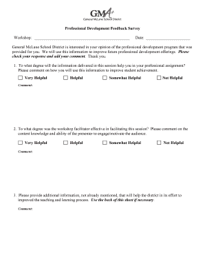 Fillable Online Professional Development Feedback Survey Fax Email ...