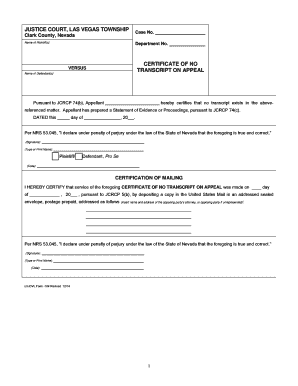 Fillable Online Certificate of No Transcript on Appeal - Las Vegas ...