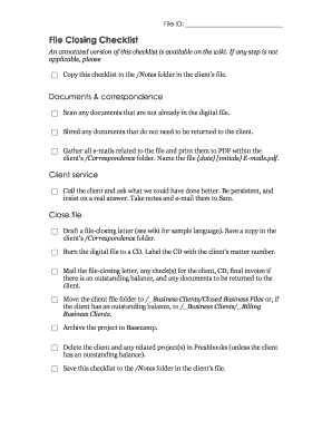 Fillable Online File Closing Checklist - Vanilla Forums Fax Email Print ...