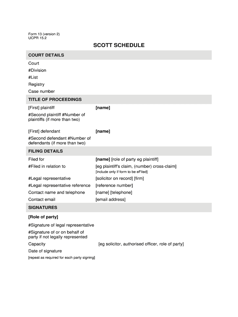 Fillable Online NSW UCPR Form 13 - Scott schedule Fax Email Print ...