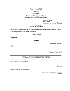 Fillable Online courts gov bc Form 6 FACTUM Fax Email Print - pdfFiller