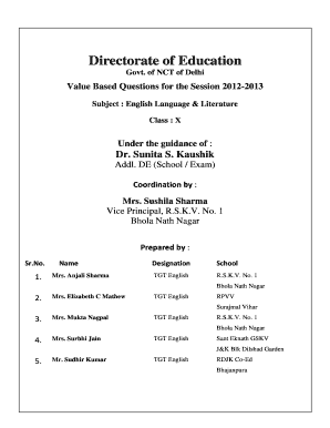 Fillable Online edudel nic Value Based Questions for the Session 2012 ...