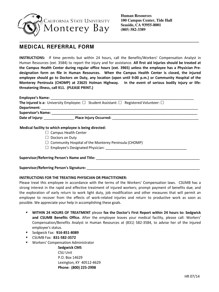 Fillable Online rethought csumb Medical referral form 1195 Fax Email ...