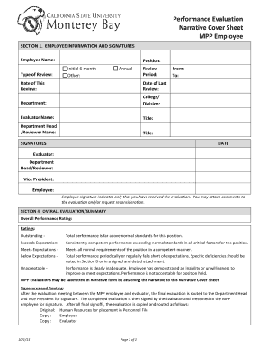 Fillable Online rethought csumb Performance Evaluation Narrative Cover ...