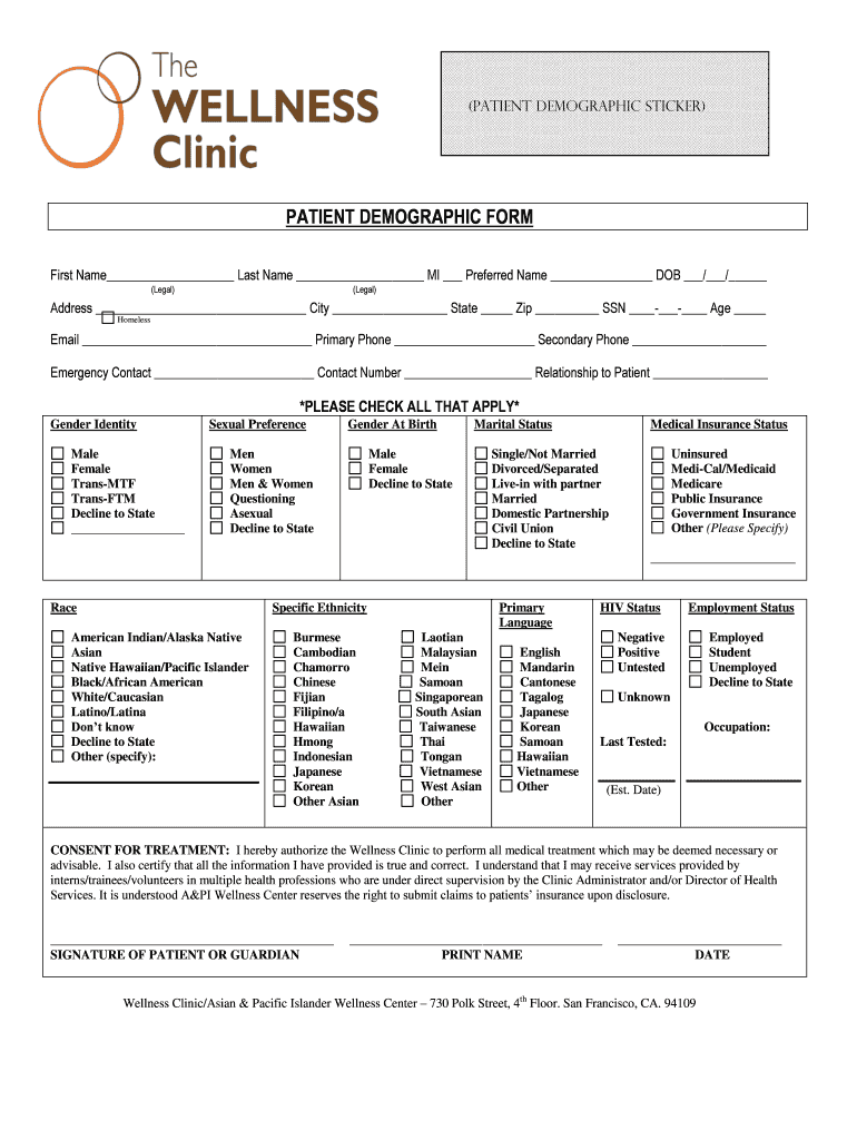 Fillable Online apiwellness (PATIENT DEMOGRAPHIC STICKER) - apiwellness ...