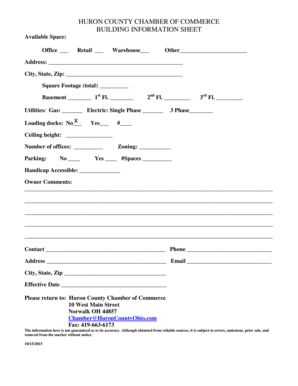 Fillable Online Huron county chamber of commerce building information ...