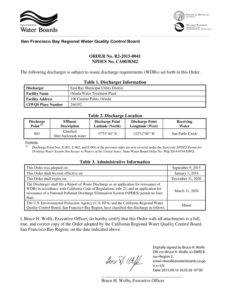 Fillable Online waterboards ca The following discharger is subject to waste discharge ...
