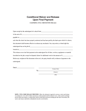 Fillable Online Conditional Waiver and Release Upon Final ...