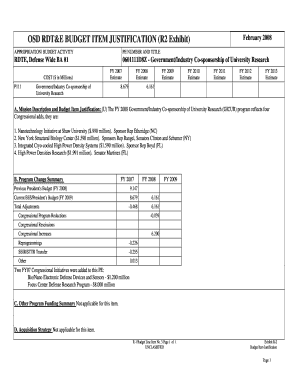 Fillable Online comptroller defense OSD RDT&E BUDGET ITEM JUSTIFICATION ...