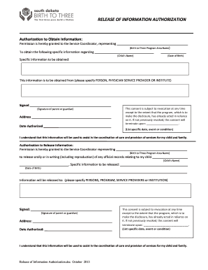 Fillable Online doe sd RELEASE OF INFORMATION AUTHORIZATION ...