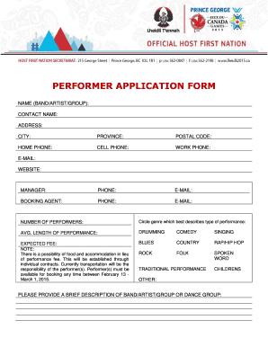 Fillable Online PERFORMER APPLICATION FORM Fax Email Print - pdfFiller