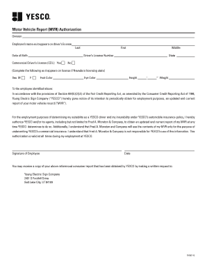 Fillable Online Motor Vehicle Report Auth. Fax Email Print - pdfFiller