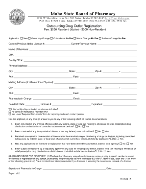 Fillable Online bop idaho Outsourcing Drug Outlet Pharmacies Registration Application Fax Email ...