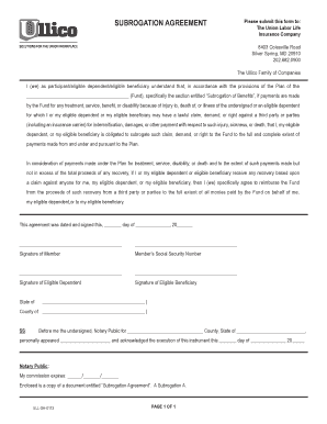 Fillable Online SUBROGATION AGREEMENT - Ullico Fax Email Print - pdfFiller