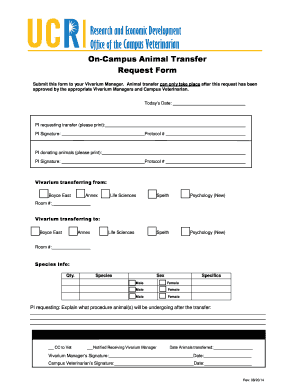 Fillable Online research ucr On-Campus Animal Transfer Request Form Fax ...