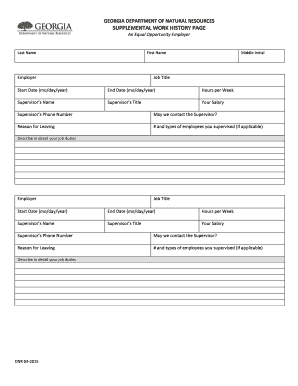 Fillable Online dnrnet dnr state ga DNR Supplemental Work History Page ...