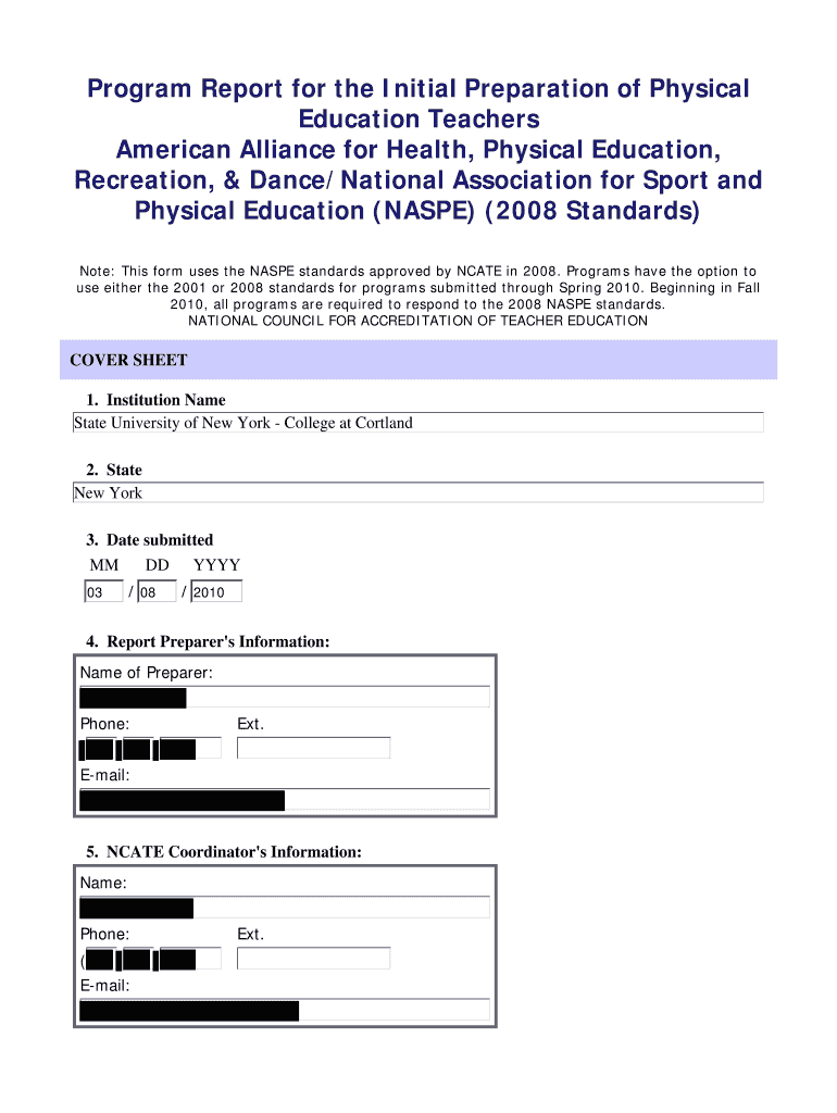 Fillable Online caepsite BProgramb Report for the Initial Preparation of Physical bb - NCATE Fax ...